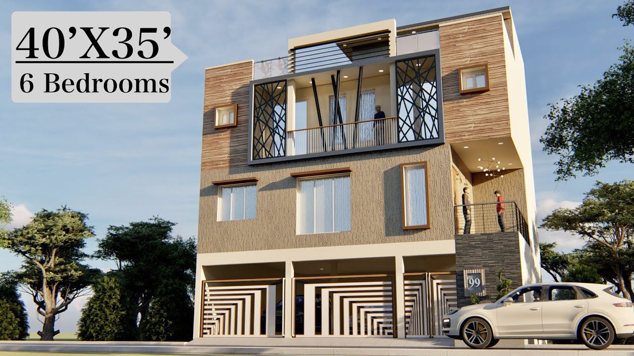 40X35 House Design with 6 Bedrooms | 1400 Sqft House Plan with ...
