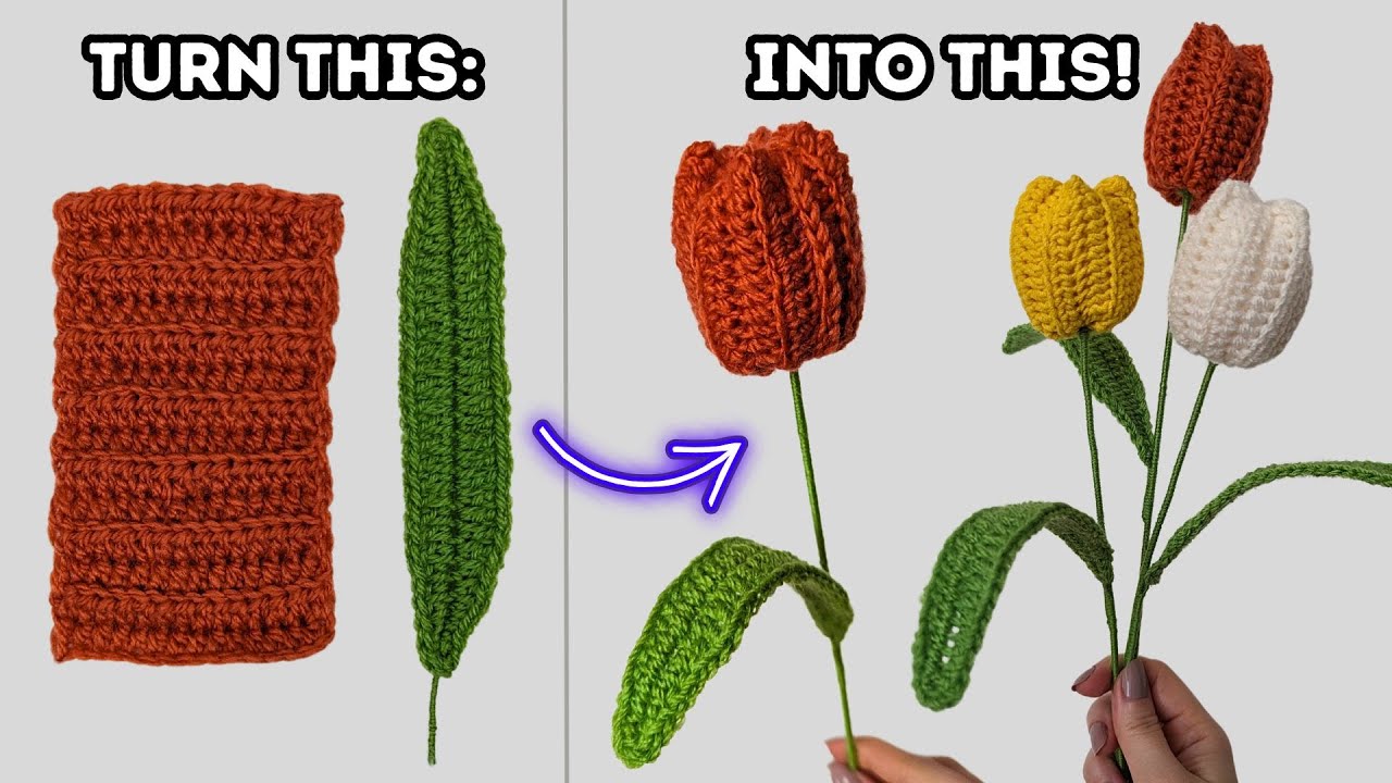 Crochet Tulip Flower 🌷 Crochet Flower Bouquet, Easy DIY Bouquet Gift ...