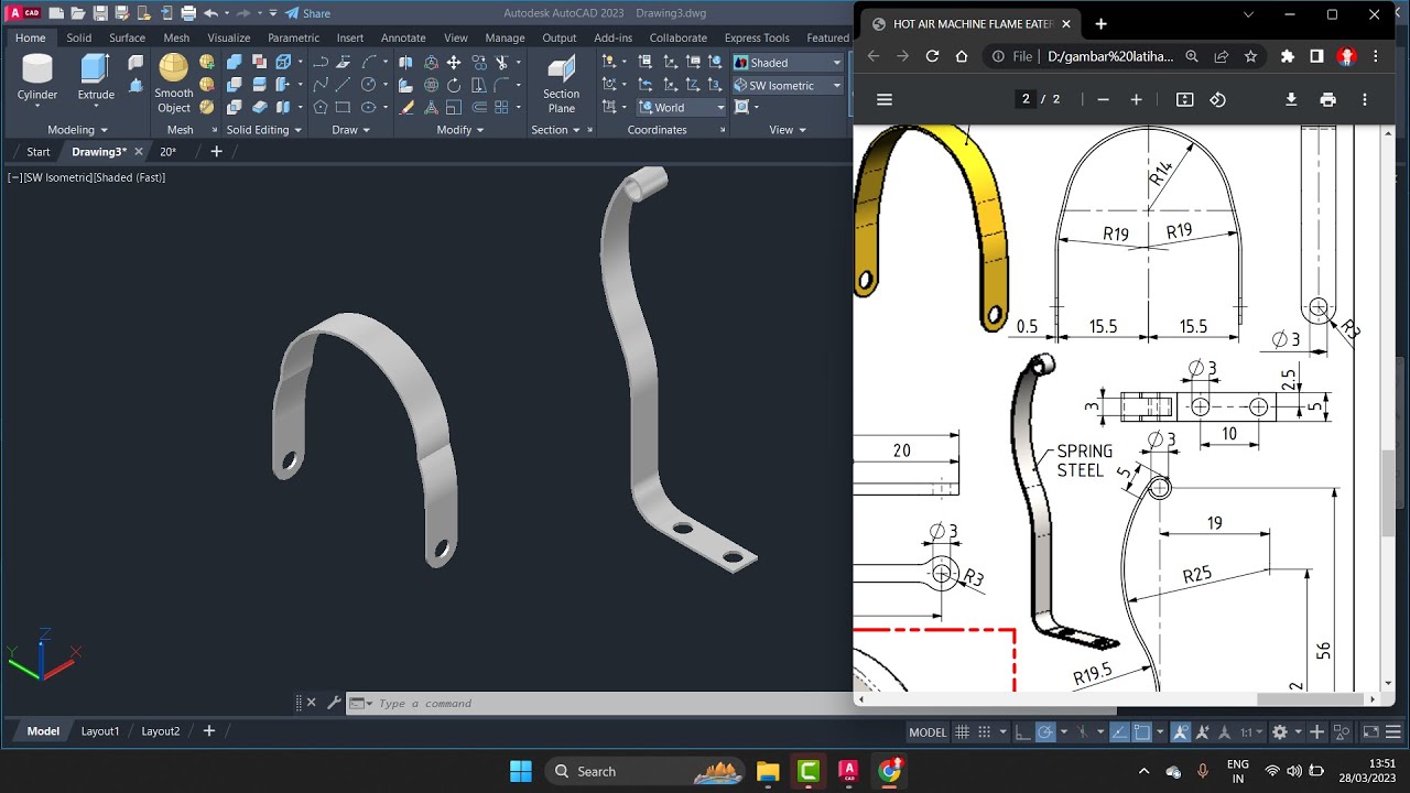 AutoCAD Mechanical Drawing komponen CYLINDER STRAP 20 and CAM FOLLOWER ...