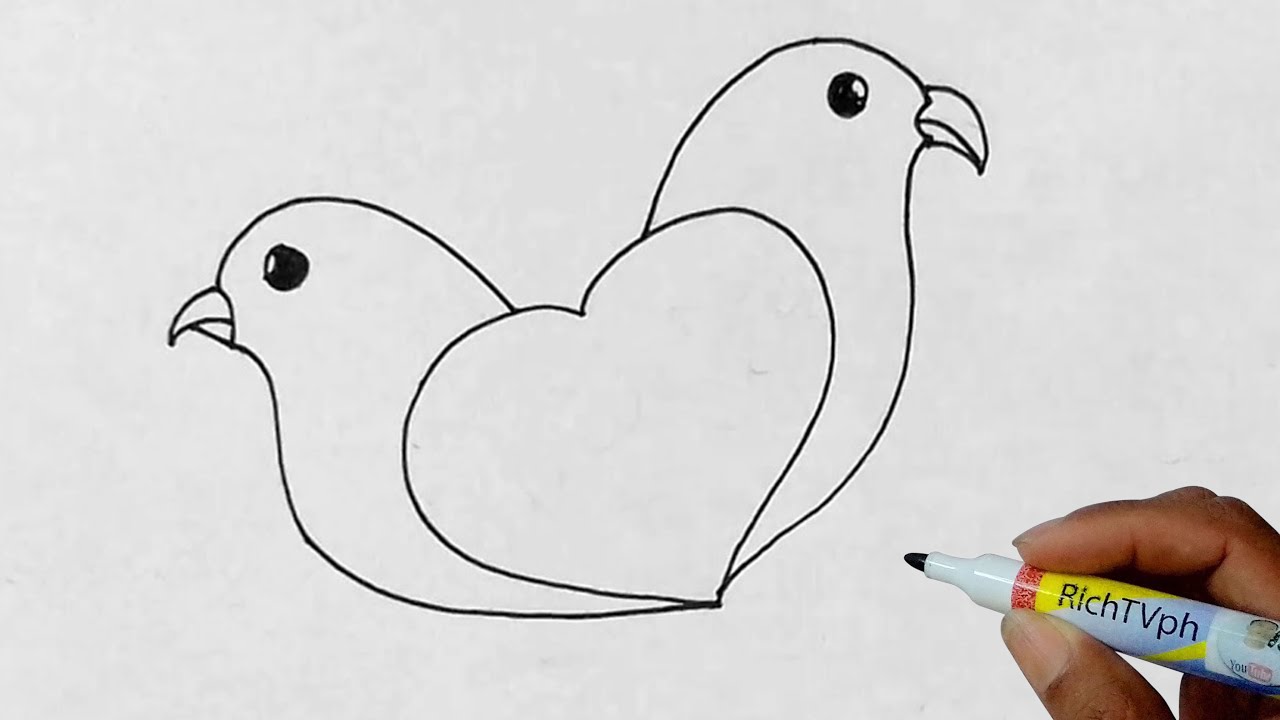 Beautiful drawing Love Birds from Heart Shape | easy to draw for ...