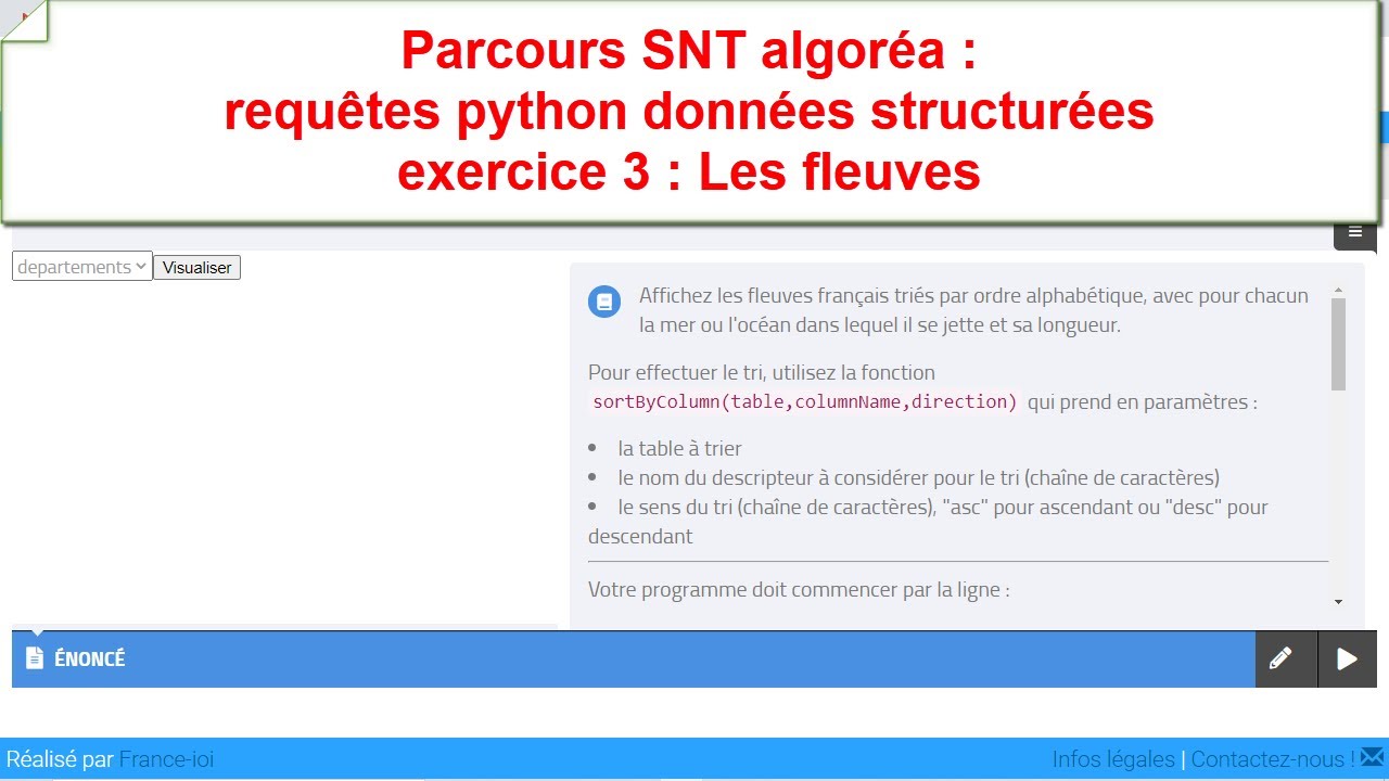 Parcours SNT algoréa : Requêtes Python données structurées exercice 3 ...