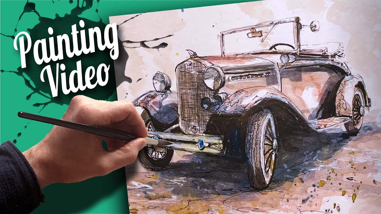 Watercolor | Aquarell 🚘 Auto malen - Oldtimer Painting - Timelapse ...