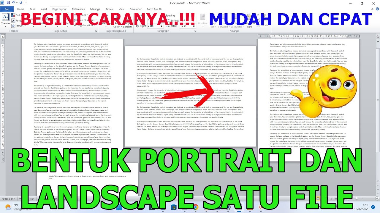 cara membuat halaman portrait dan landscape dalam satu file word - YouTube