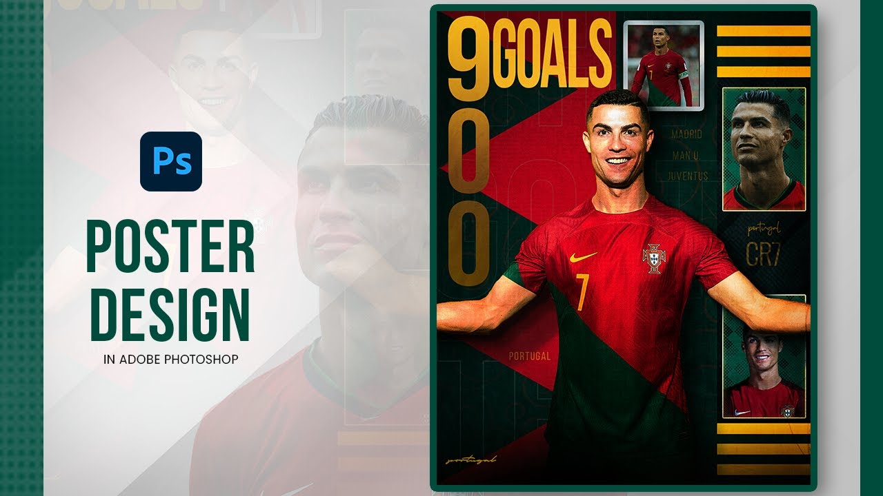 Sports Poster Design Tutorial (900 Goals for Ronaldo) | Speed Art ...
