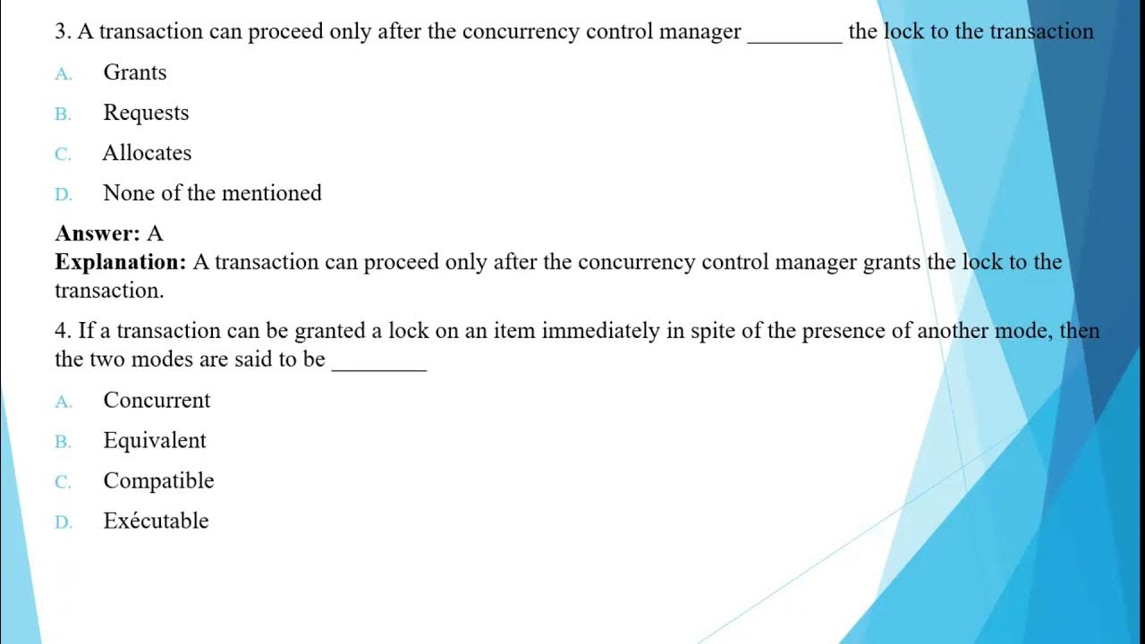 MCQ on Concurrency Control and Recovery System in RDBMS - YouTube
