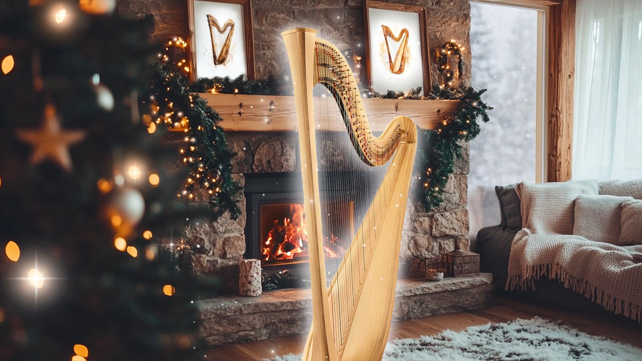 3 Hours of Cozy Christmas Harp Music 🎄 Fireplace 🔥 & Snowfall ️ - YouTube