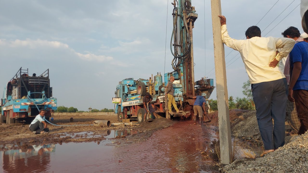 Borwell Drilling! full water! Indian Borwell Drilling process - YouTube