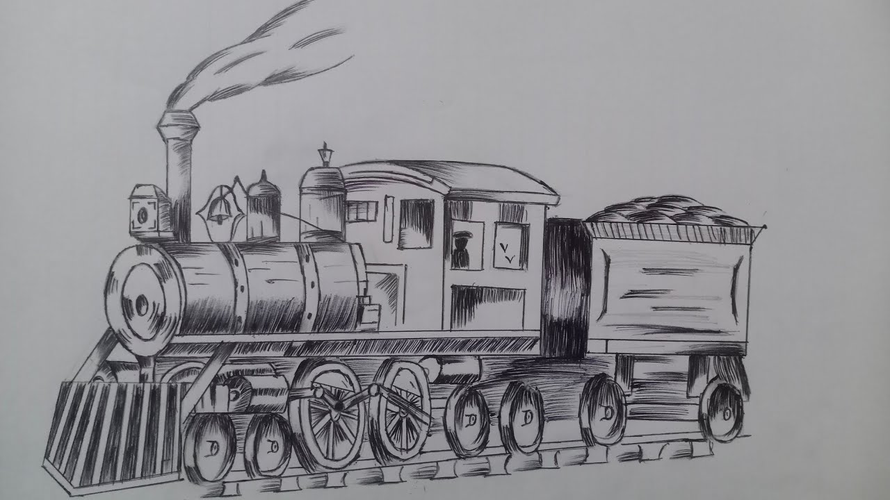 How to Draw old Indian Railway | Realistic sketch of indian train | New ...
