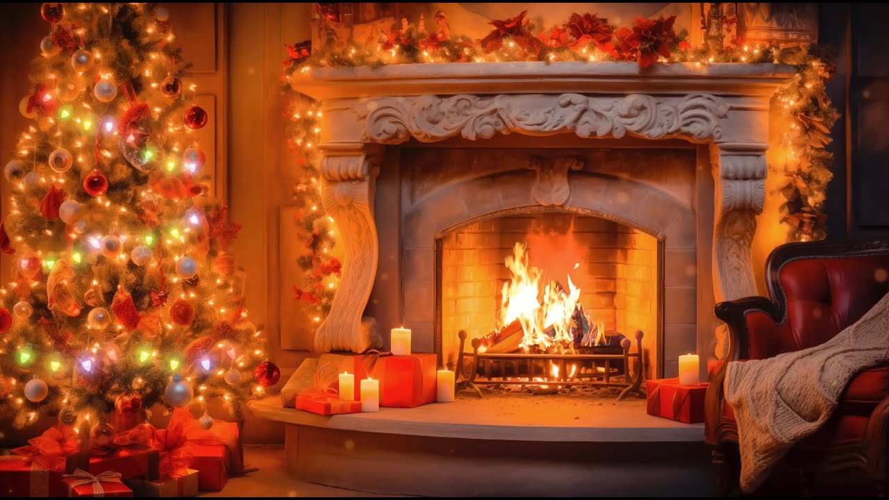 Cozy Christmas Music 🔥 Festive Tree & Fireplace Ambience 🎄🔥 Crackling ...