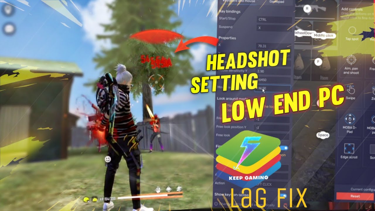 Bluestacks 5.2.120 auto headshot settings for Low pc || White 444 Bar1 ...