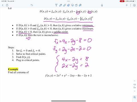 Calculus III - Unit 3 Section 6 - Extrema of Functions of 2 Variables ...
