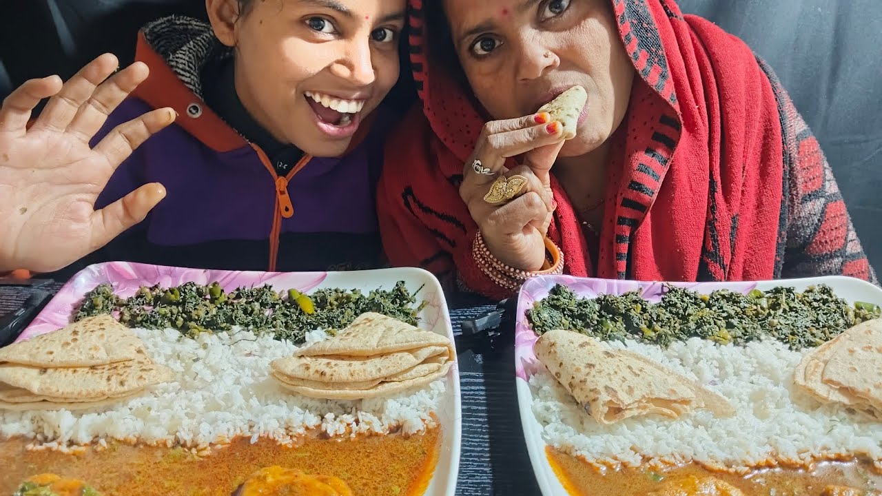 spicy recipe 🥵 l besan ki sabji rice and sarson ka saag rotiyan please ...