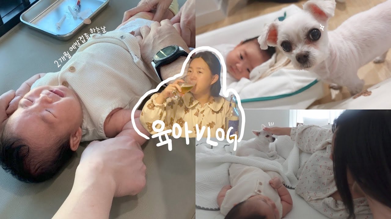 육아 브이로그 🐶👶🏻🐶 생후 10주차 아기 2개월 예방접종 하기 드디어 만난 뉴뚱이 할아버지 강아지 두마리와 아기