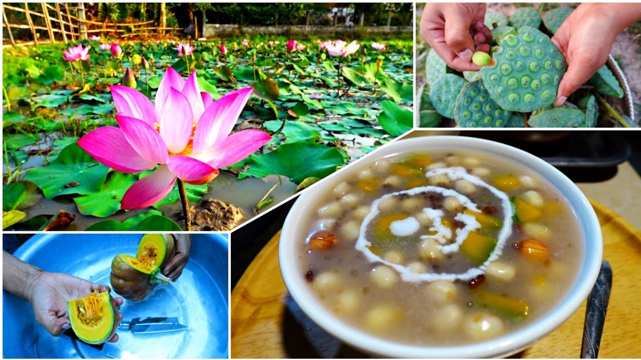 របៀបធ្វើបង្អែមបបរគ្រាប់ឈូក | How to make Lotus Seed Dessert - YouTube