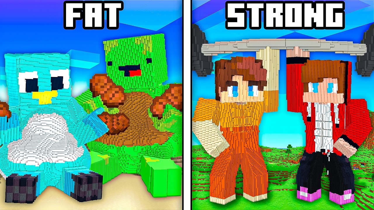 FAT MILO & Mikey vs STRONG CHIP & JJ Build Challenge in Minecraft ...