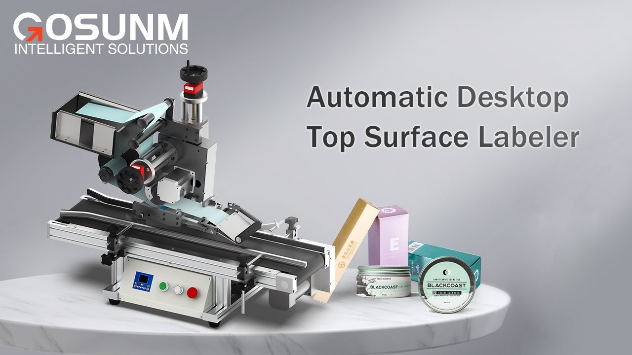 Automatic desktop top surface labeling machine - YouTube