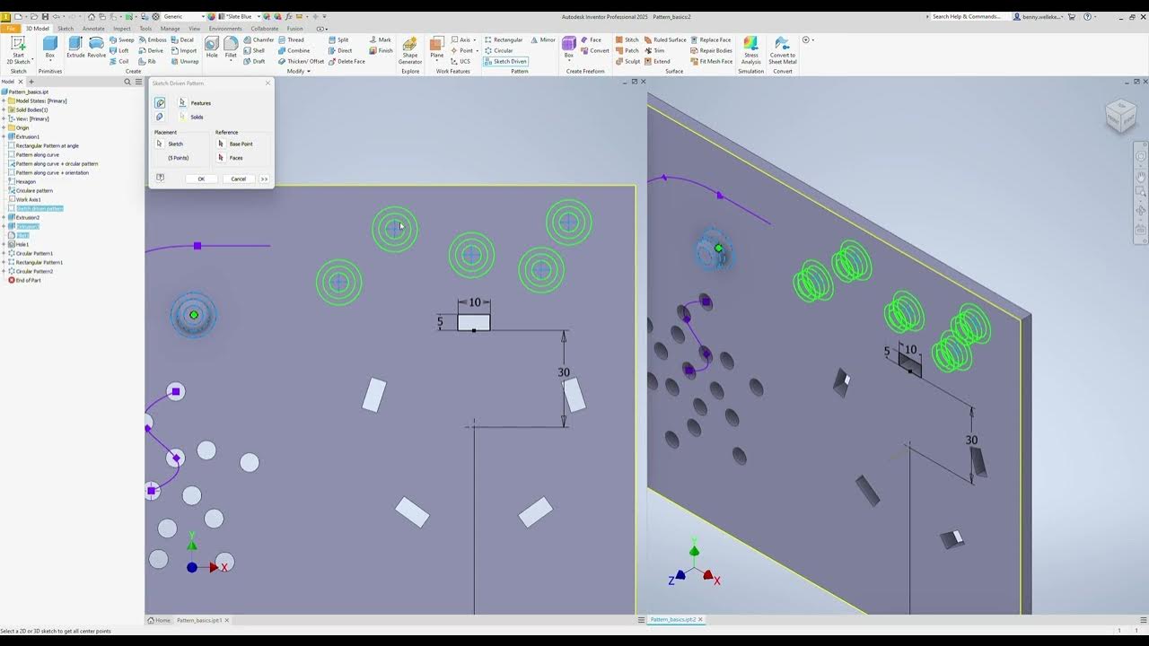 Autodesk Inventor Sketch Driven Pattern - YouTube