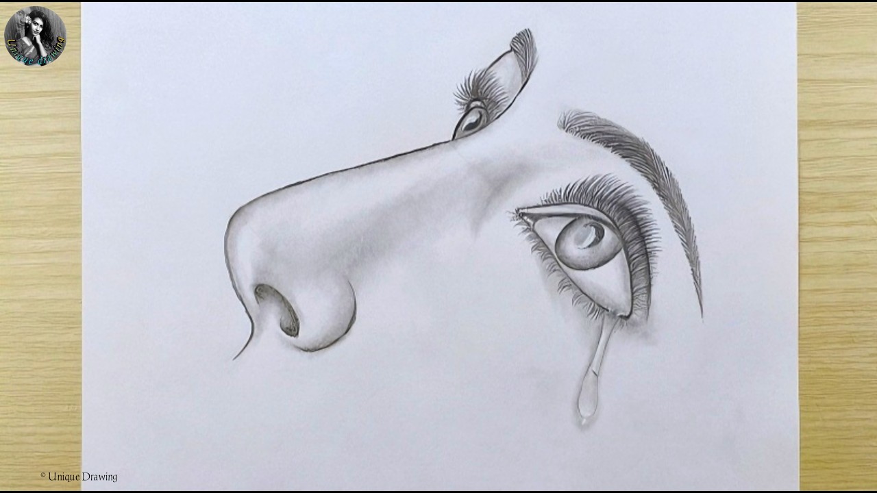 How to draw a face / crying girl face drawing. Pencil sketch drawing ...