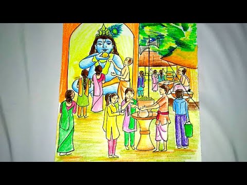 HOW TO DRAW DOLER MELA / DOL YATRA DRAWING / DOL FESTIVAL / VILLAGE ...
