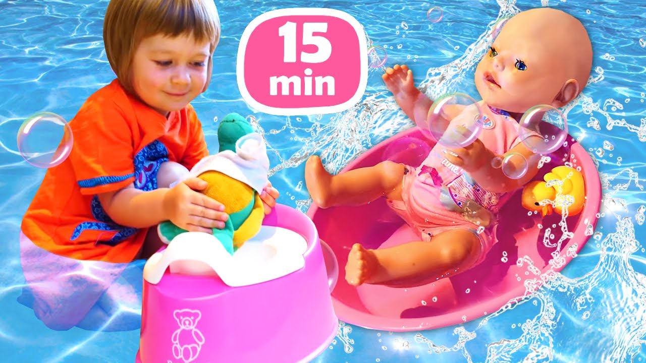 Bianca & baby born doll at the swimming pool! Baby doll feeding & toy ...