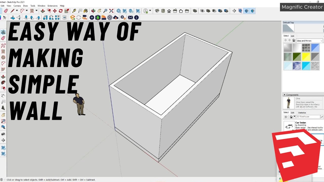How to use sketchup to make a simple wall - YouTube
