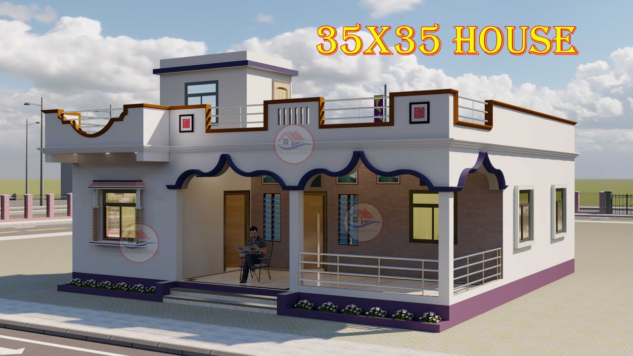 35x35 Ghar ka Design Idea II Single Floor Home Plan II Simple White ...