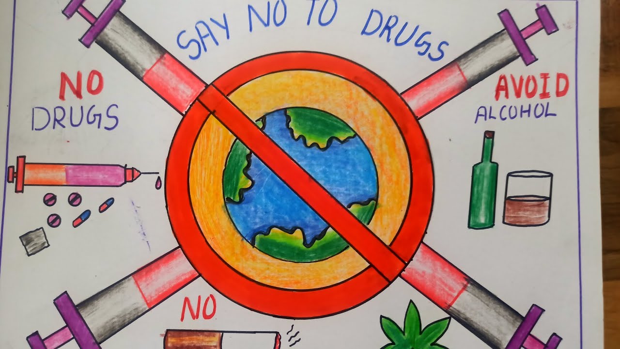 International day againts Drugs abuse poster day drawing/ Say no to ...