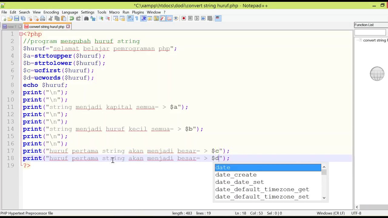 mengubah huruf string pada PHP - YouTube