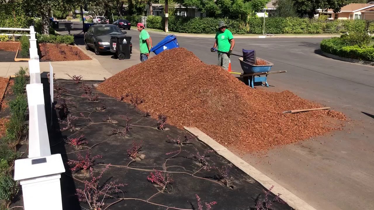 Filter Fabric & Bark Chip Mulch - YouTube