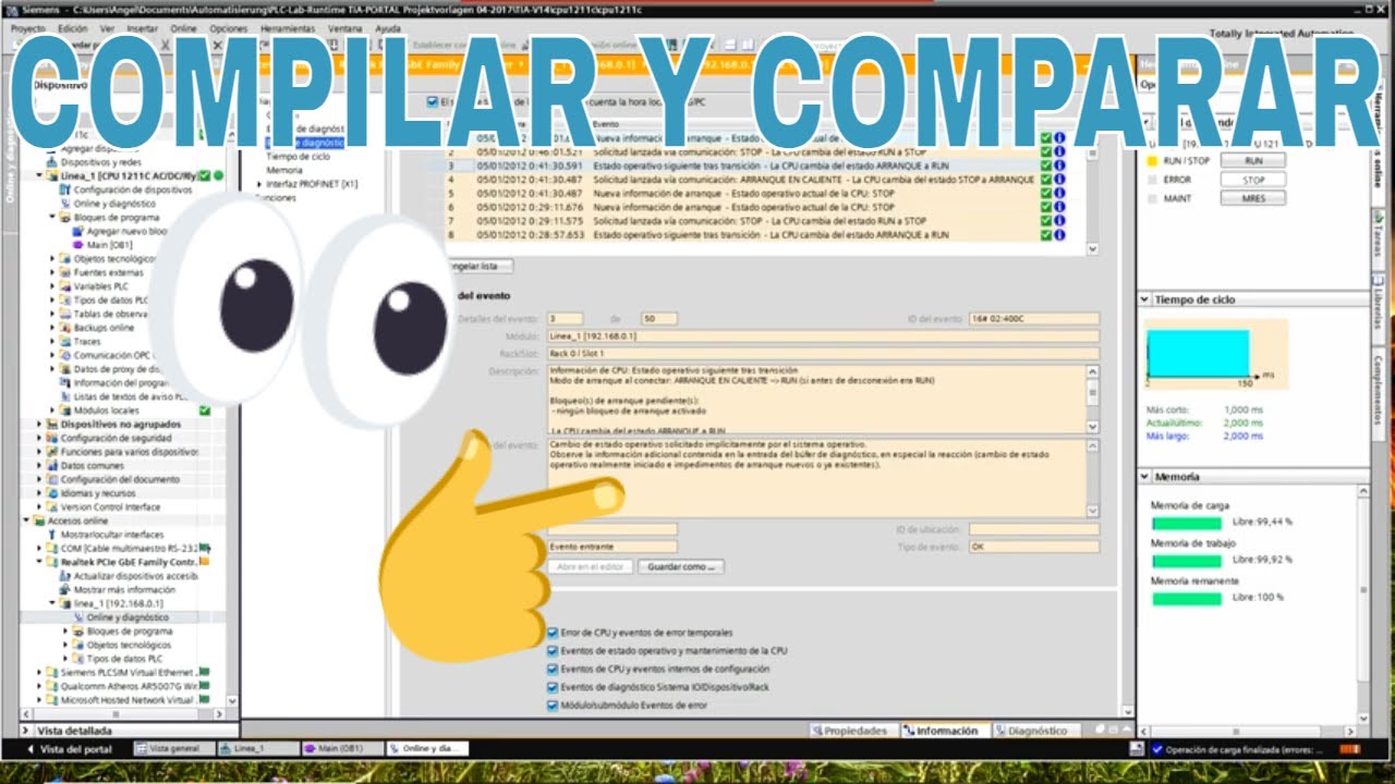 Cómo se COMPARA y se 𝐂𝐎𝐌𝐏𝐈𝐋𝐀 un 𝐏𝐑𝐎𝐆𝐑𝐀𝐌𝐀 en TIA Portal - PLC ESPAÑOL 🍀 ...