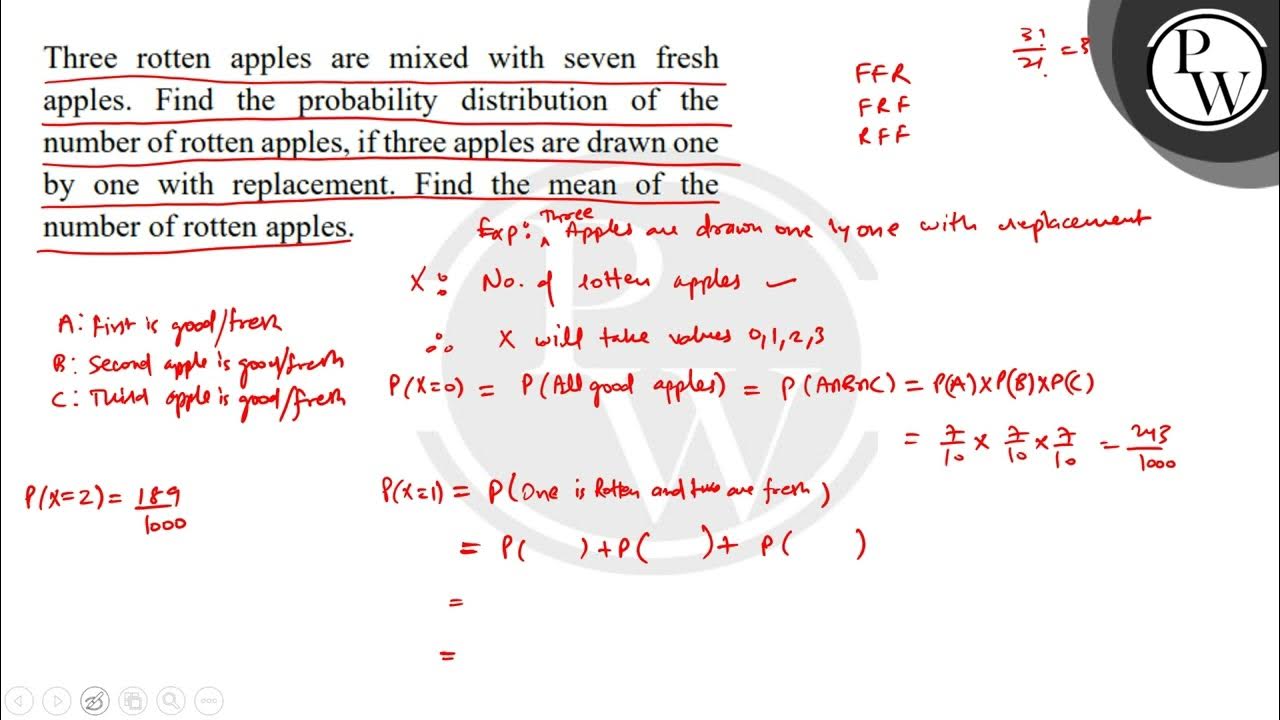Three rotten apples are mixed with seven fresh apples. Find the probability distribution of the ...