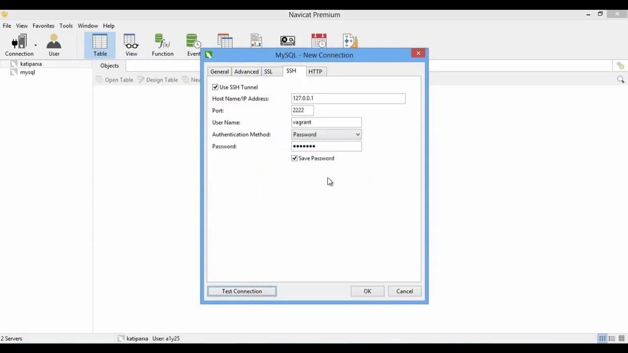 vagrant mysql connection ssh gui with navicat premium 720p - YouTube