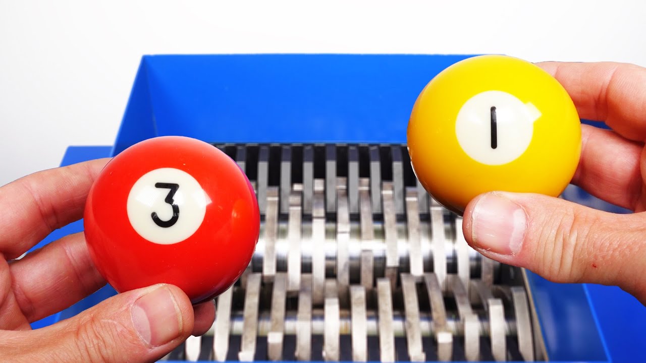 DROPPING POOL BALLS & OTHER HARD STUFF INTO A SHREDDER...!!! - YouTube