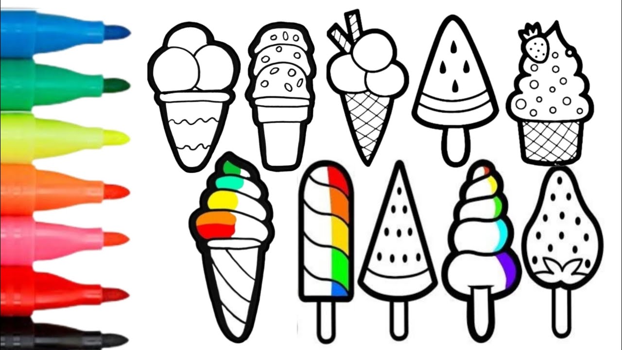 draw ice cream and coloring for kids.How to draw cute ice creams ...