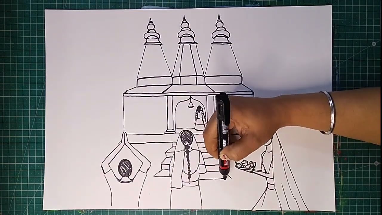 Worship Drawing | Worship drawing easy | Temple drawing - YouTube