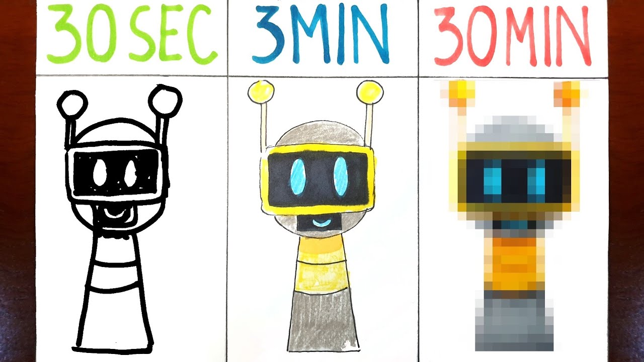 Drawing Fun Bot Sprunki in 30 Sec, 3 Min and 30 Min | How to Draw ...