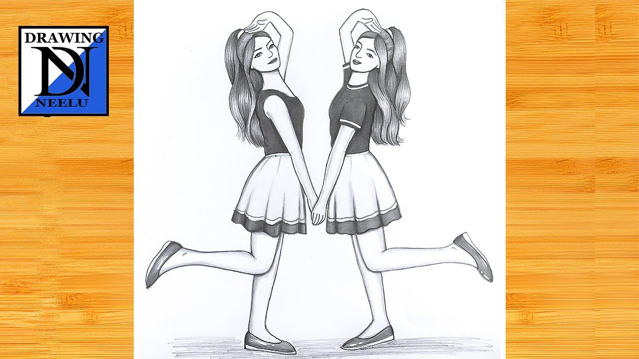 How to Draw a Two Girls Best friend || Friendship drawing || Girl ...