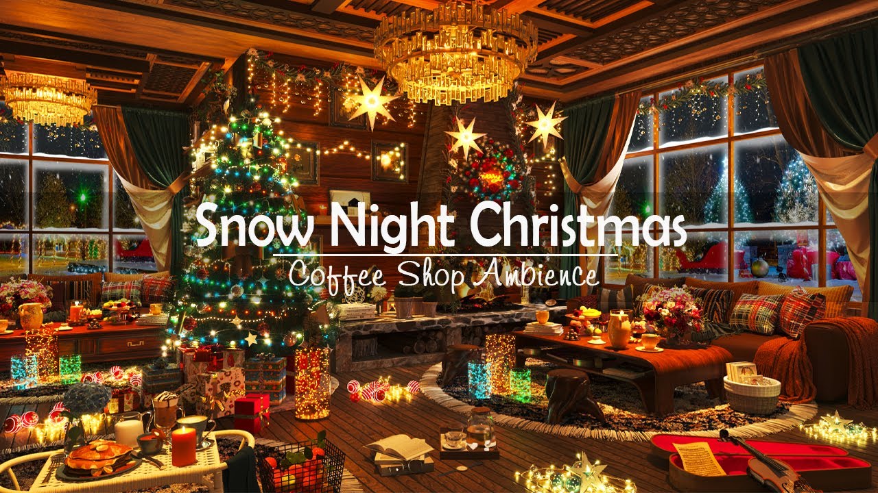 Snowfall Night at Christmas Ambience 🎄 Calm Christmas Jazz Instrumental ...