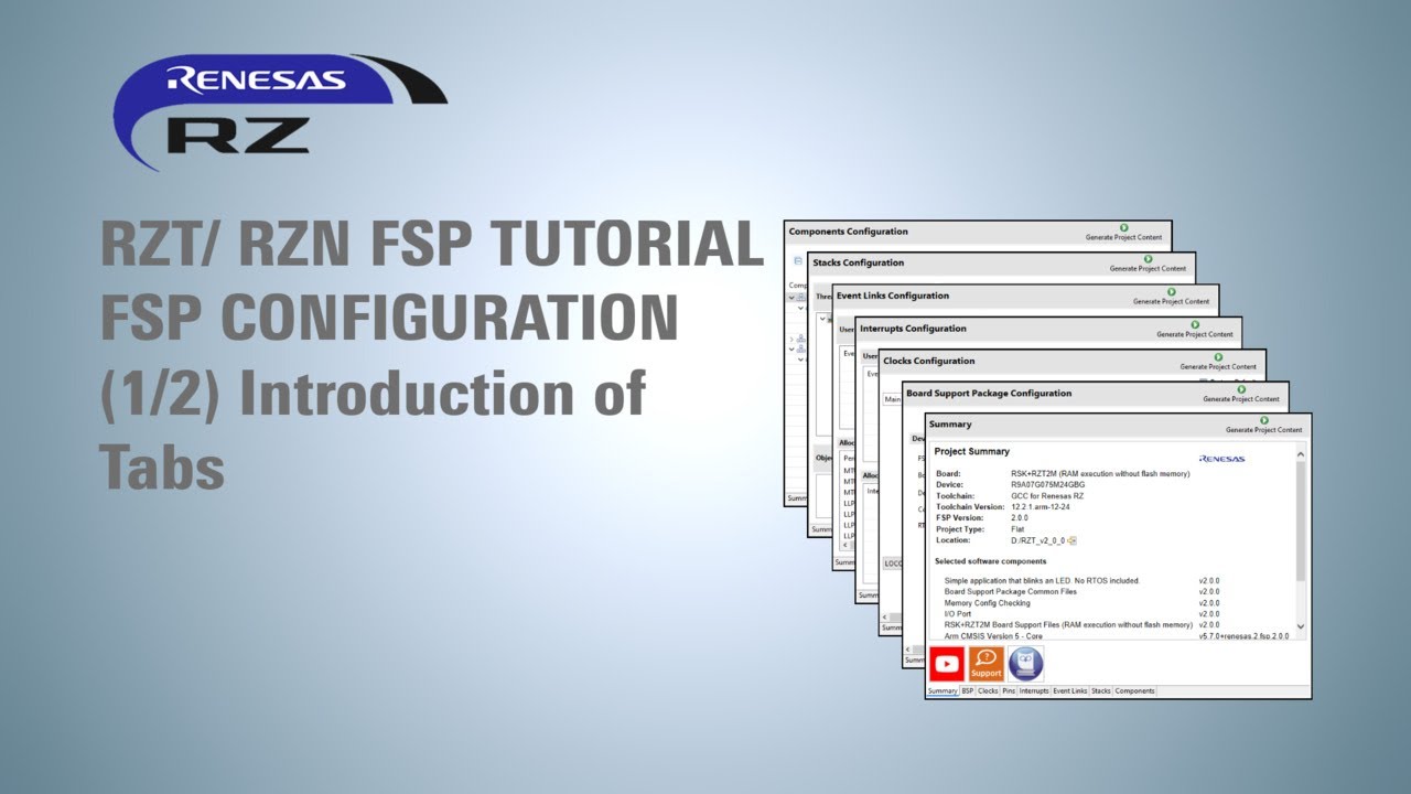 RZ/T RZ/N FSP Tutorial for FSP Configuration (1/2) - Introduction of Tabs - YouTube