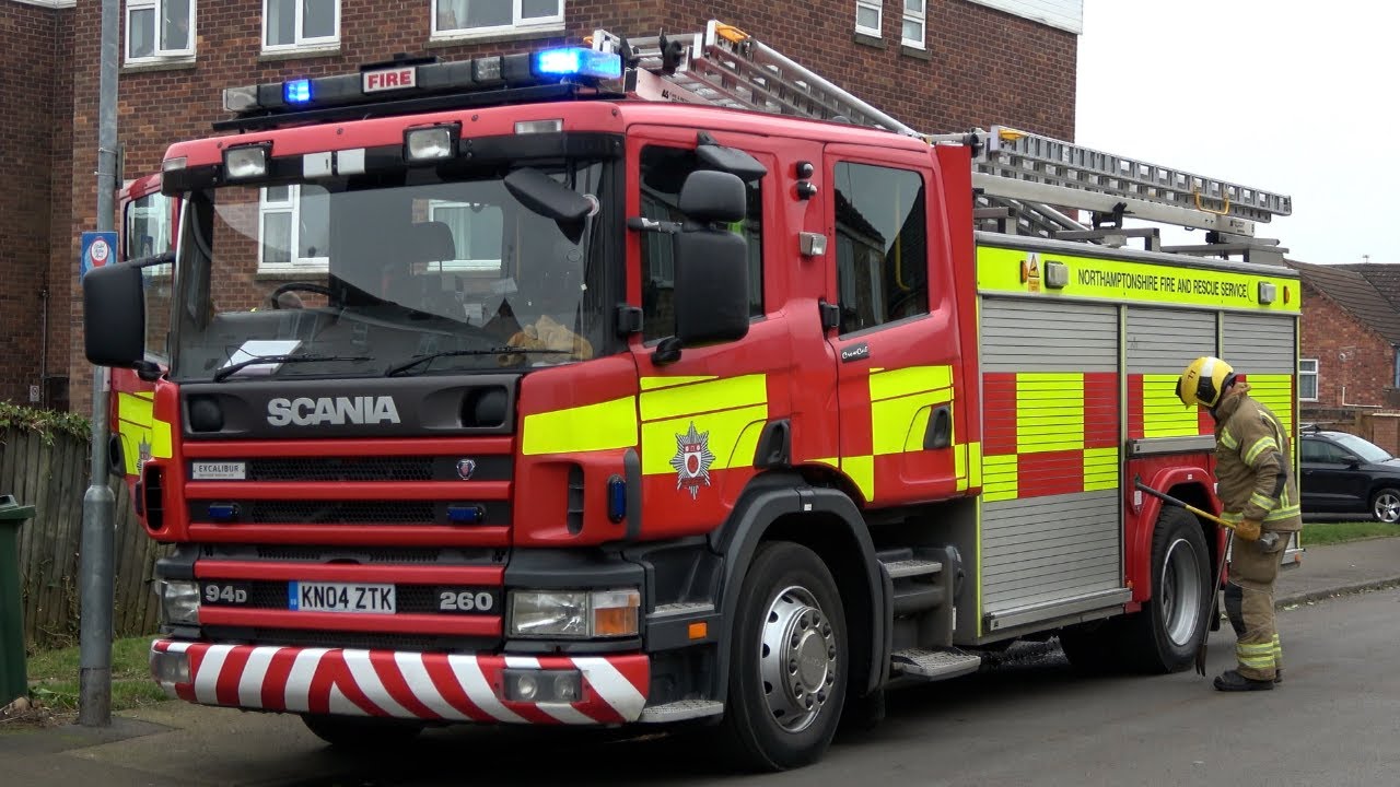 Fire Engine on scene at a house fire in Northamptonshire - YouTube