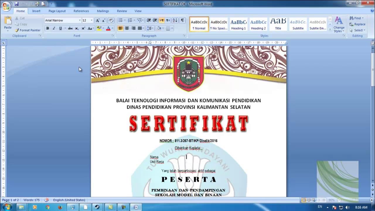 Tutorial Membuat sertifikat dengan mail merge - YouTube