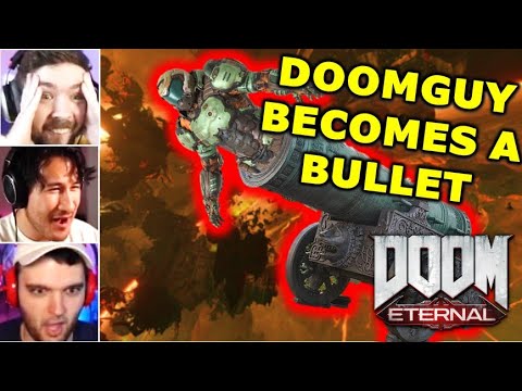 GAMERS REACT To DOOMGUY SHOOTING HIMSELF OUT OF A CANNON || DOOM Eternal Reaction