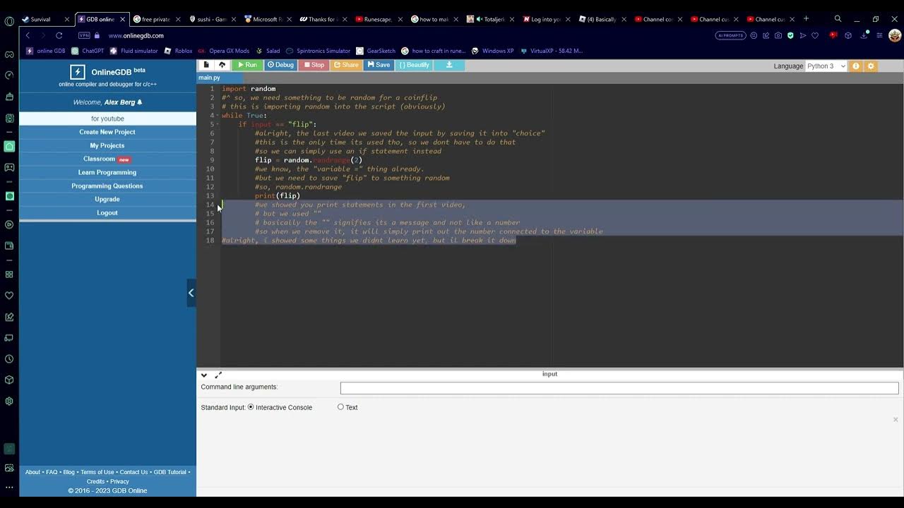 python tutorial part 6 - flipping coins - YouTube