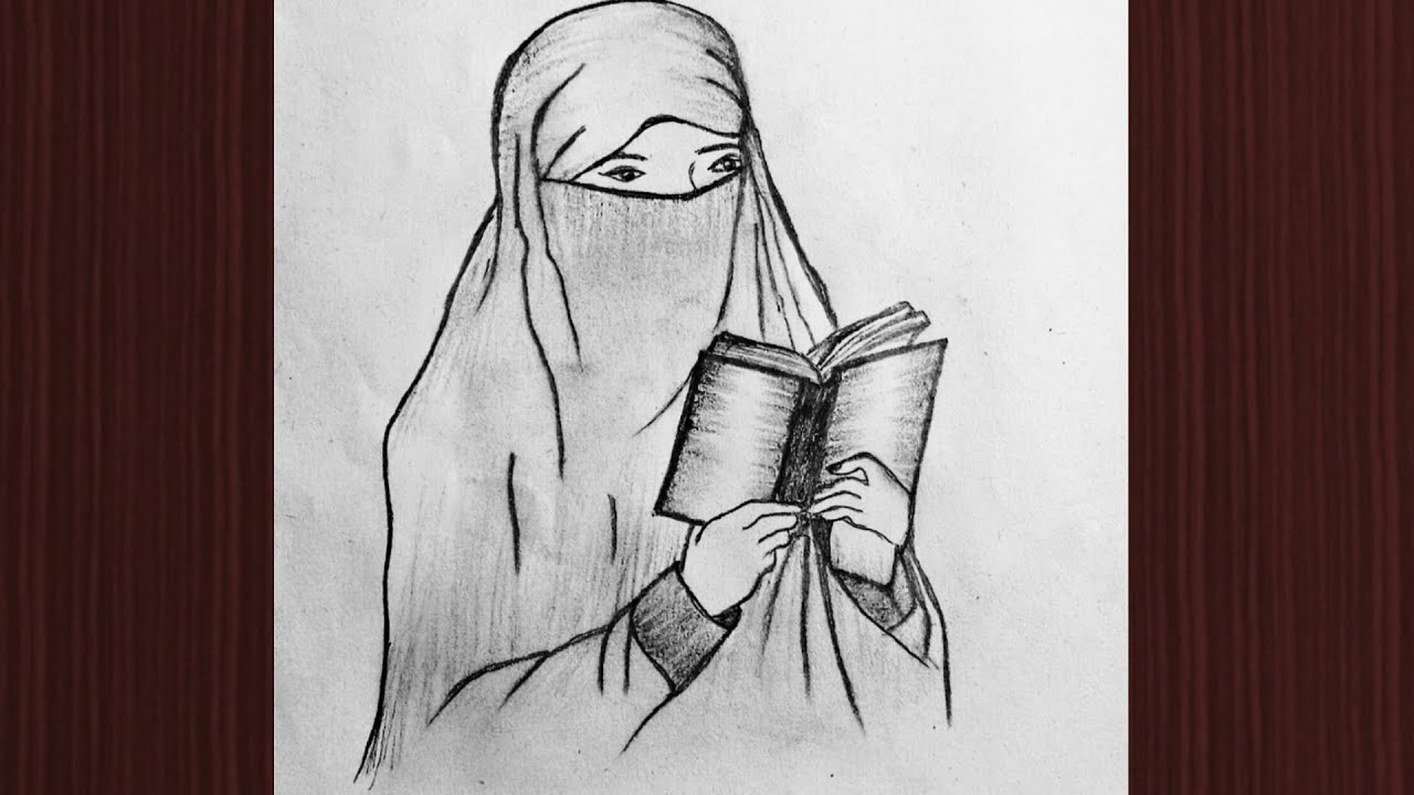 A Hijab Girl Is Studying - Easy Pencil Sketch | How To Draw A Cute Girl ...