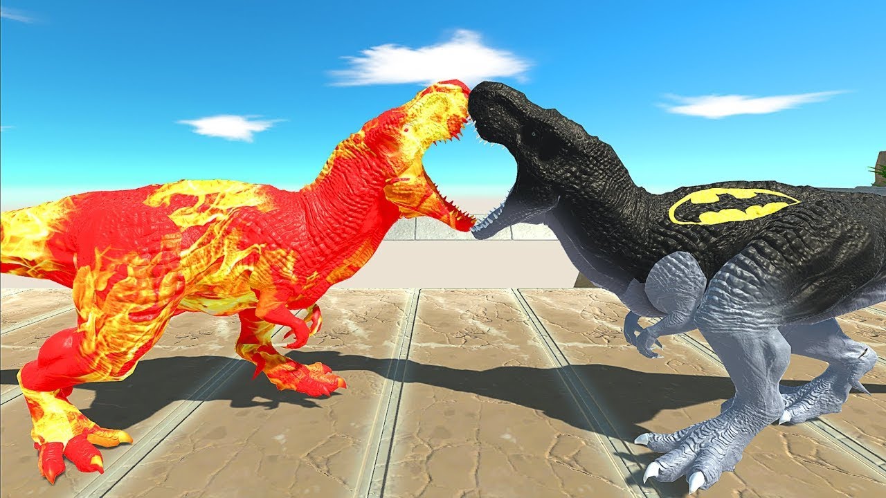 Fire T-rex vs Batman T-rex Death Run - Animal Revolt Battle Simulator ...