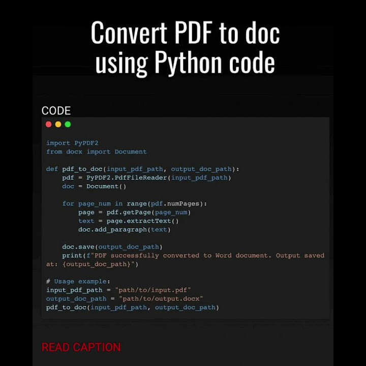 Convert PDF to doc using Python code #coding #artificialintelligence #pythonprogramming #phython ...