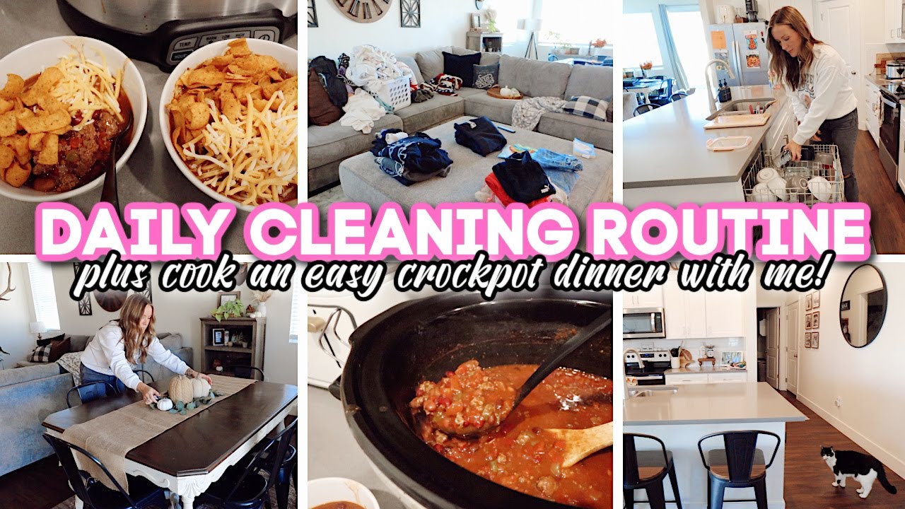 DAILY CLEANING ROUTINE & COOK WITH ME // daily reset & chili dinner ...