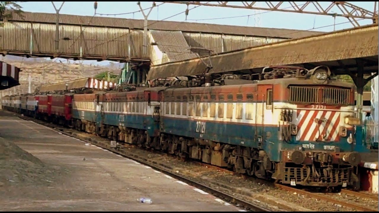 INDIAN RAILWAYS WAG7 Banker locomotives line up on stabling line for ...