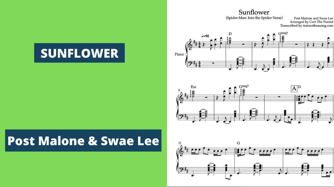 Sunflower – Post Malone & Swae Lee (Piano Sheet Music) - YouTube