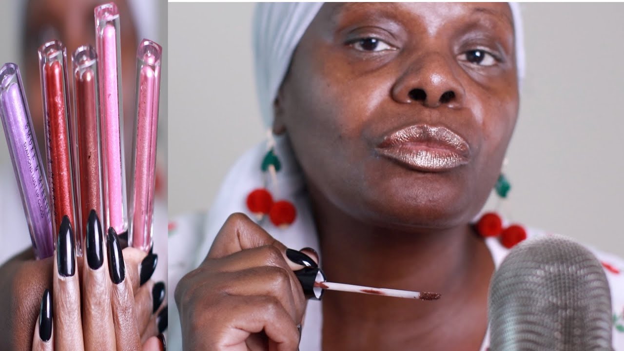 Gold Digger Diamond Shimmery Lipgloss ASMR Gum Chewing - YouTube